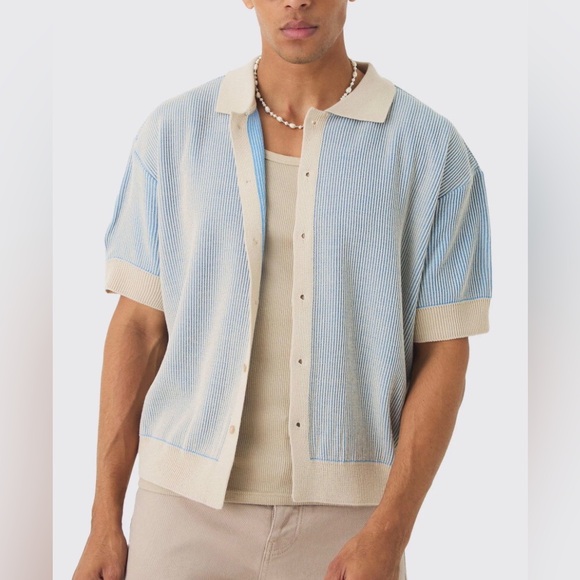 Boohoo Mens | Shirts | Nwt Oversized Boxy Two Toned Rib Knit Button Up ...